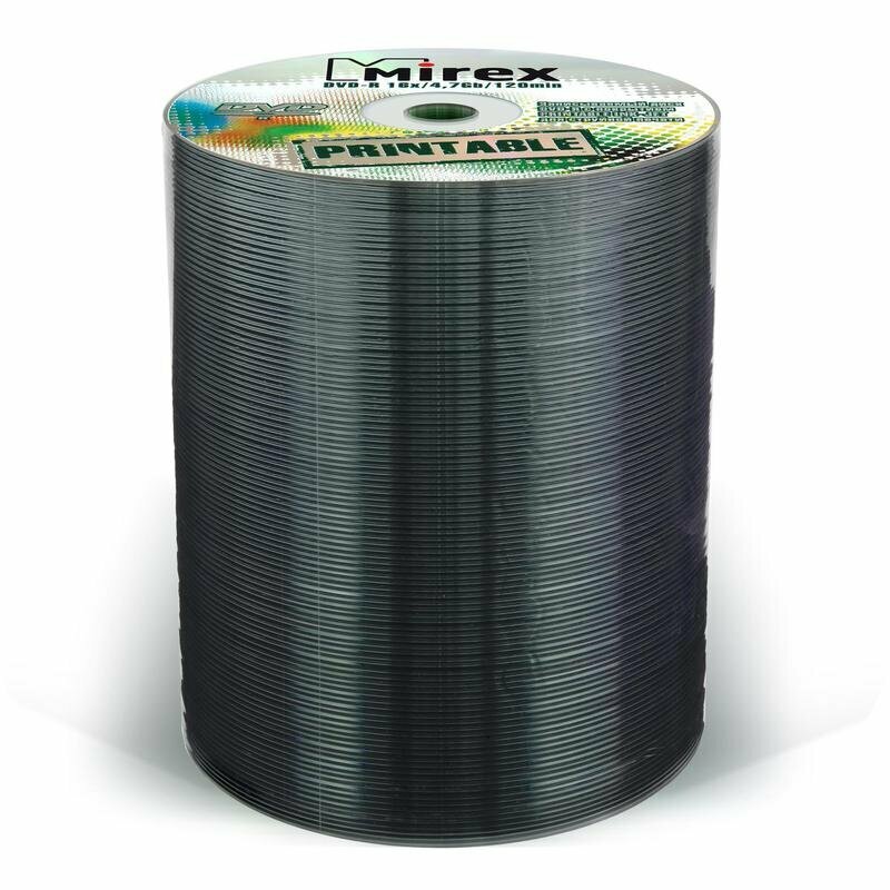 Носители информации DVD-R Printable, 16x, Mirex, Bulk/100, UL130028A1T, 1056495
