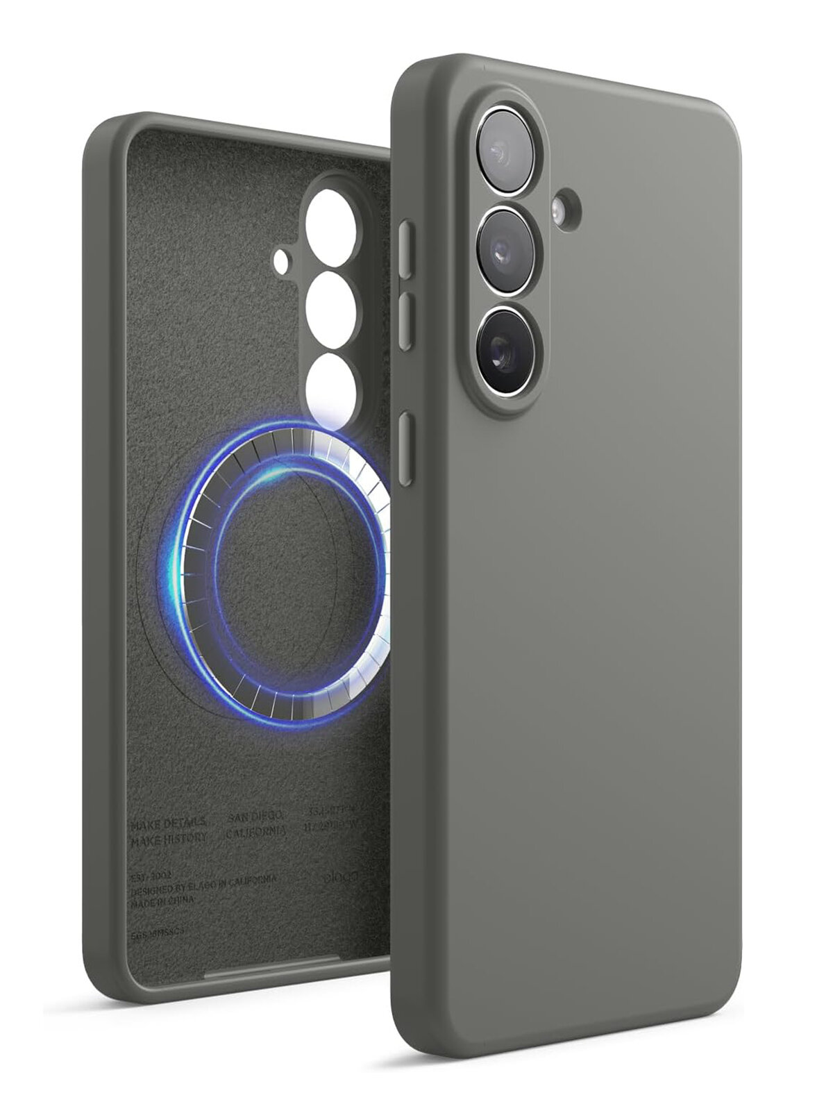 Чехол Elago для Samsung S26, с магнитами MagSafe, с микрофиброй внутри, с покрытием soft touch, серый