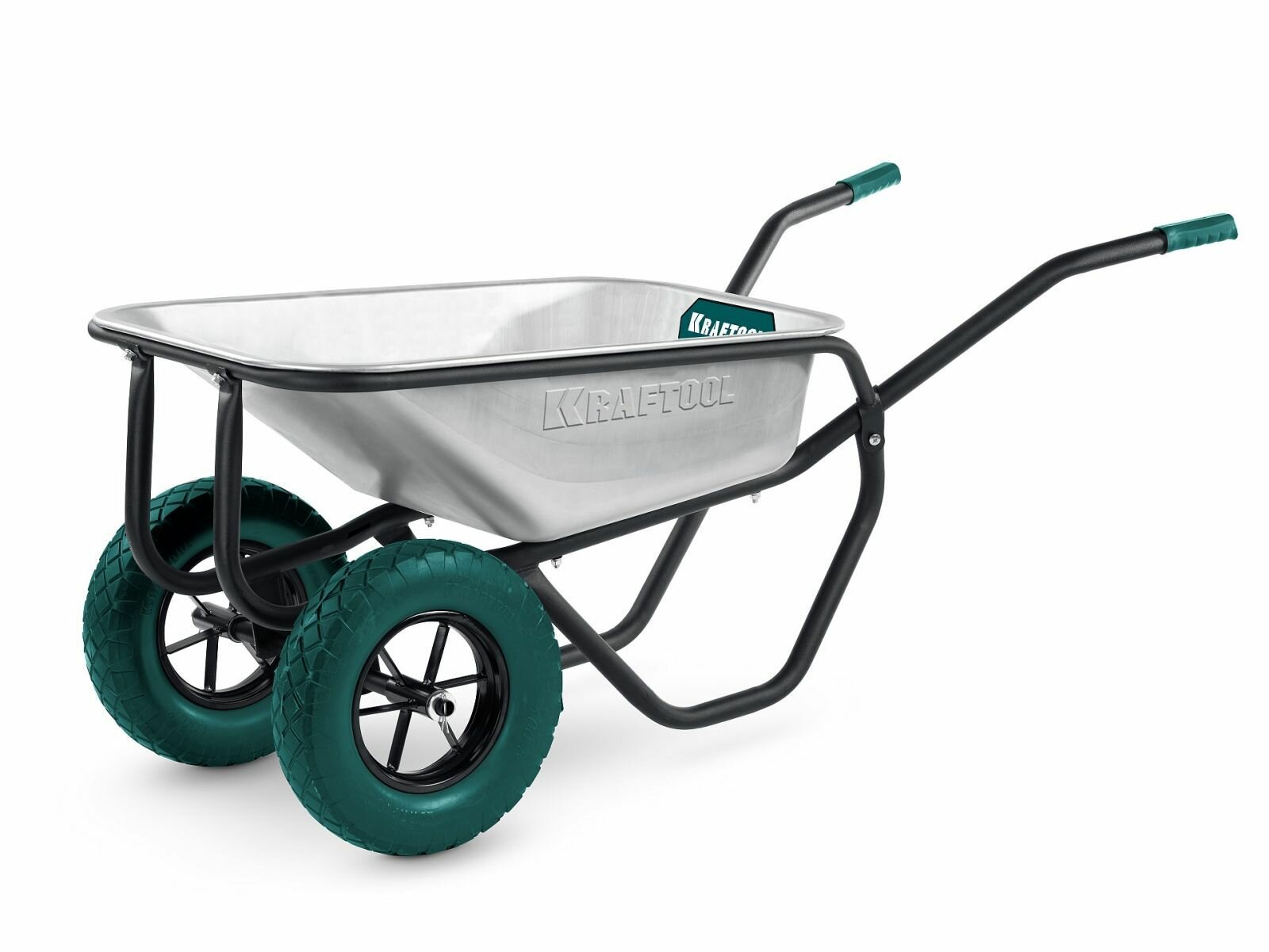 Тачка строительная KRAFTOOL MAXDrive-2, объем 110 л, 280 кг, двухколесная, с трубным усилителем, кузов 0.9 мм, полиуретановые колеса
