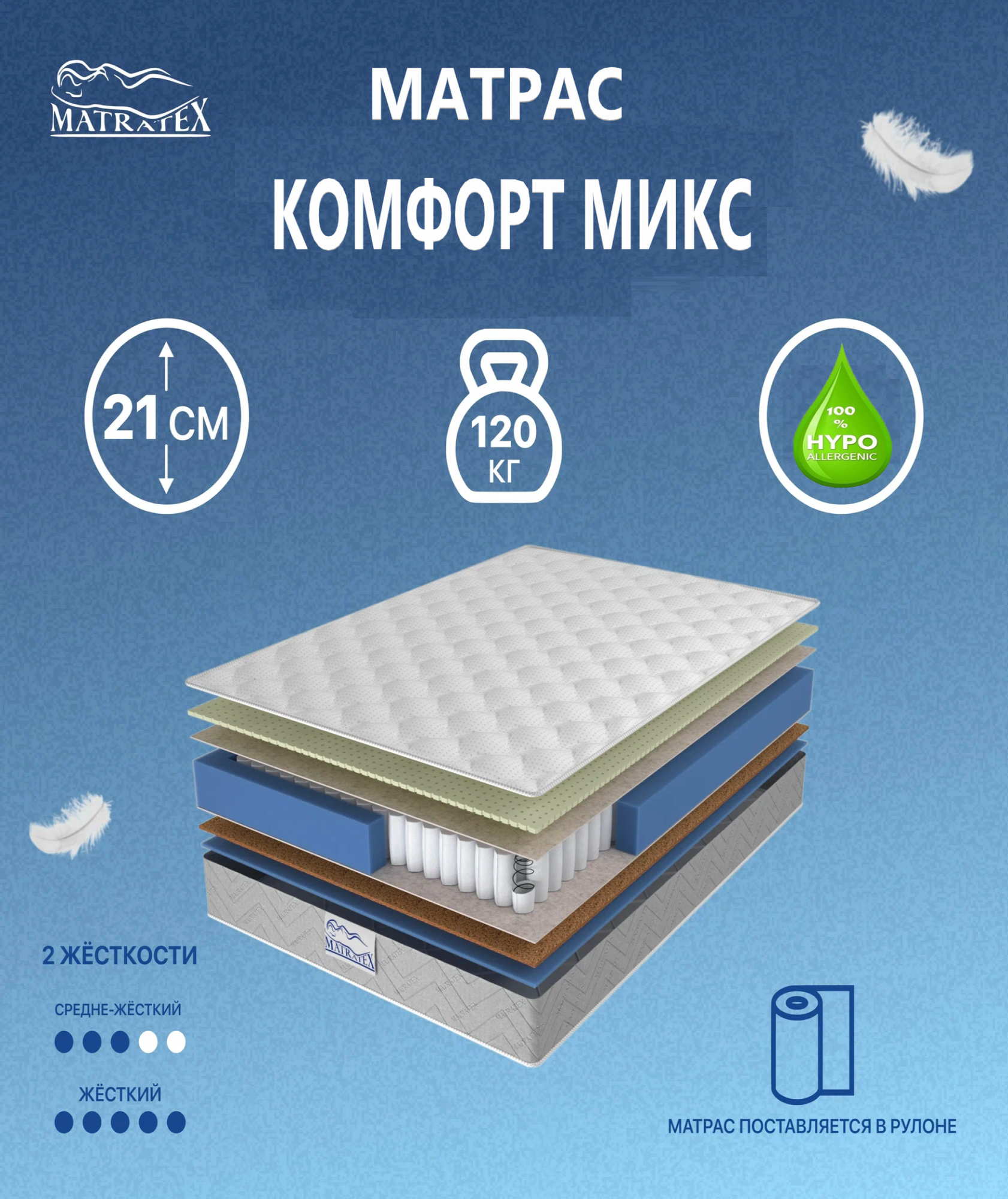 Матрас комфорт микс 200х190, независимые пружины, ортопедический
