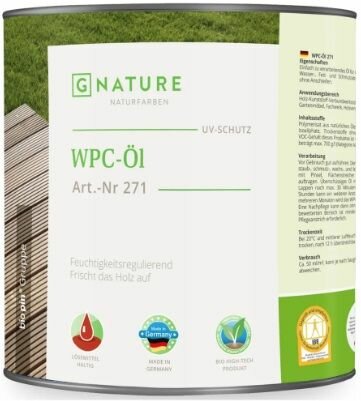 Масло для Террас, Настилов, Бань из ДПК Gnature 271 WPC-Ol 2.5л Бесцветное, Шелковисто-Матовое.