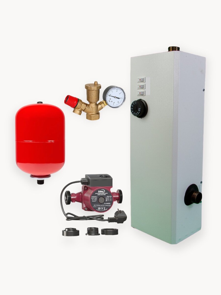 Электрокотел ЭВПМ 6 кВт, + комплект, циркуляционный насос 25/4-180 + бак расширительный 6л. + группа безопасности 3бар