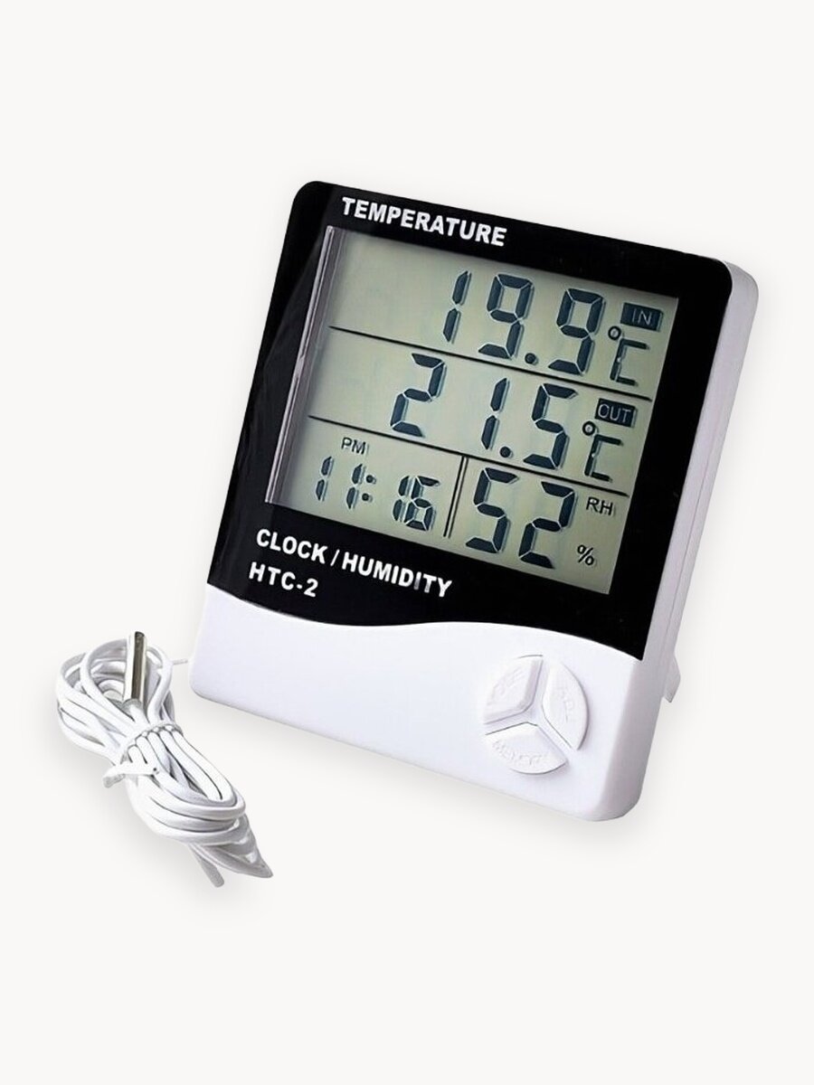 Метеостанция цифровая, с часами, будильником, проводным датчиком.