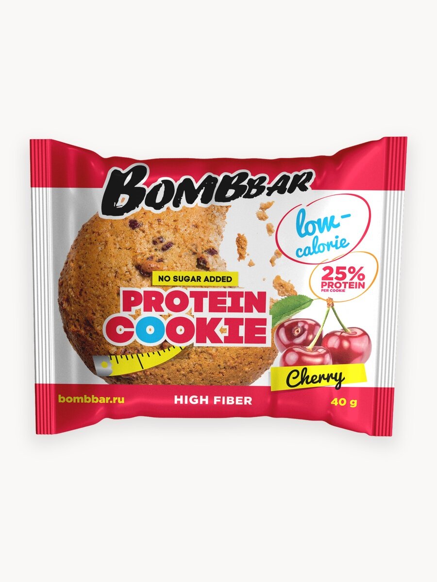 Печенье Bombbar, протеиновое, без сахара, со вкусом вишни, 40 г