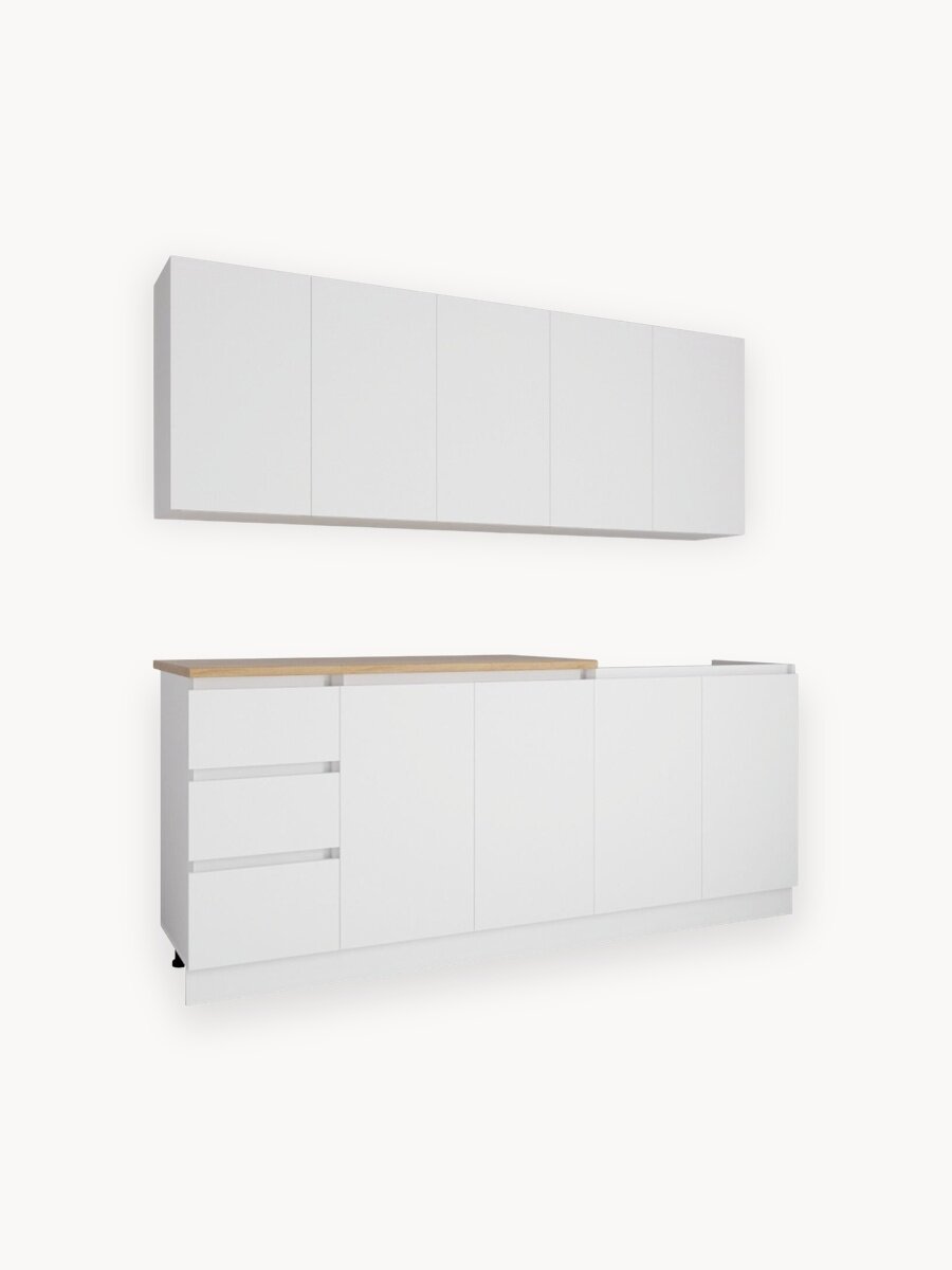 Кухня Мори 2,0 м, белый матовый, ЛДСП, без лицевой фурнитуры