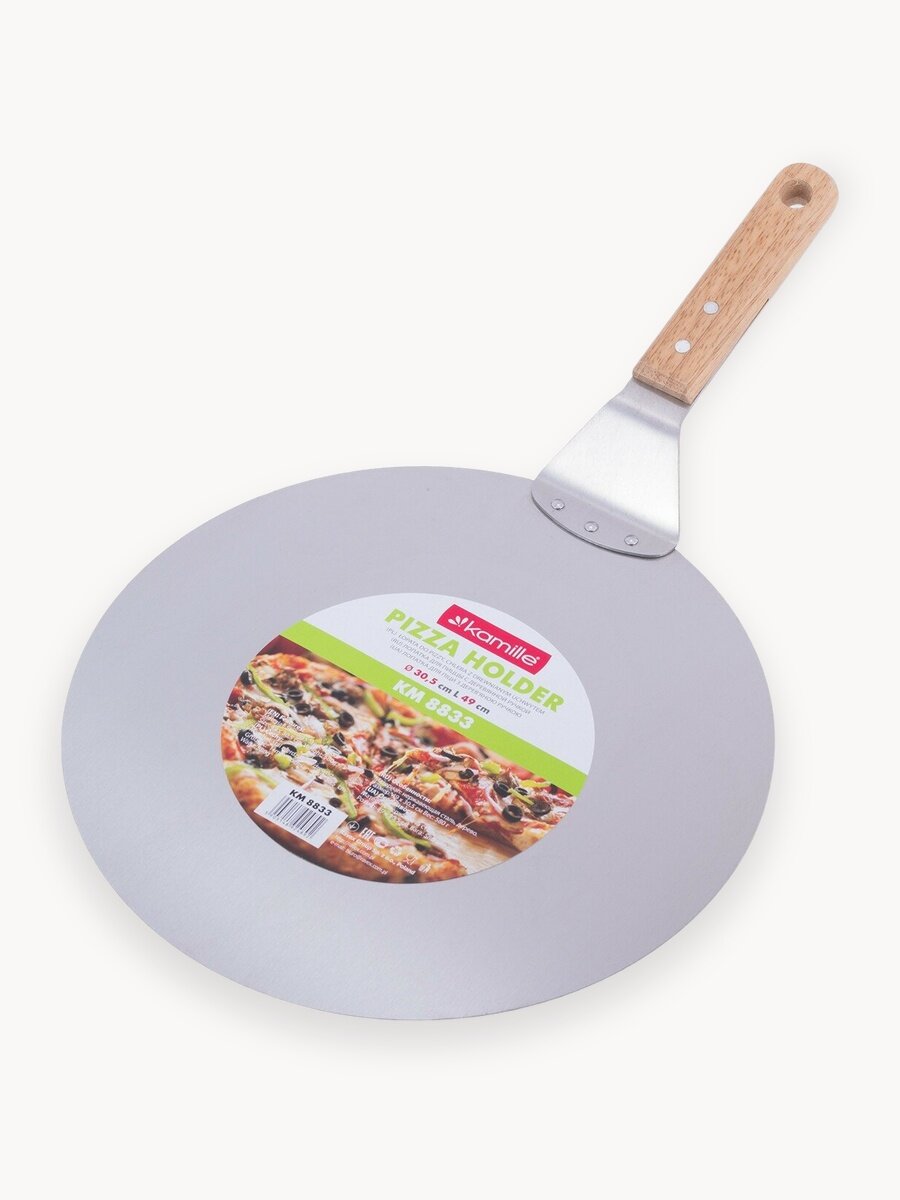 Лопатка для пиццы d30,5х49 см. Kamille KM-8833 из нержавеющей стали с деревянной ручкой