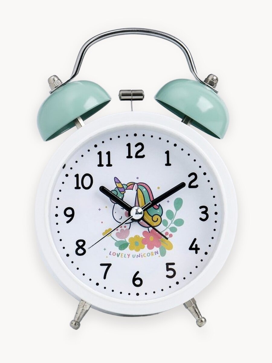 Будильник детский часы настольные "Единорог", дискретный ход, 9.5 х 14 х 5 см, белый