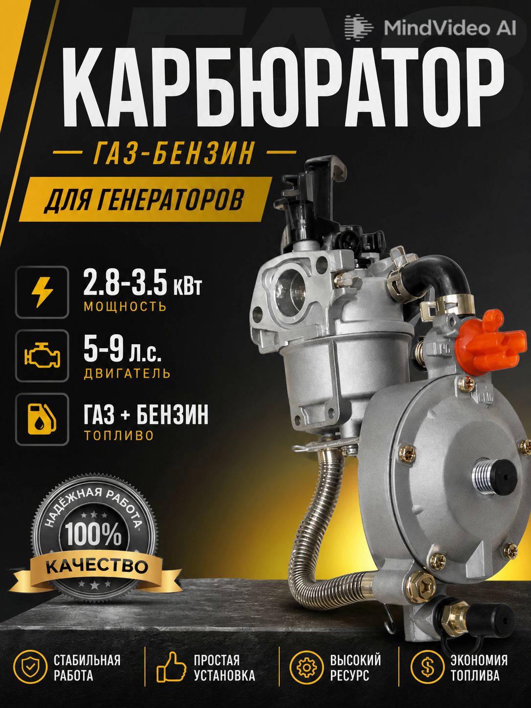 Карбюратор с газовым редуктором 168F-170F газ бензин на генератор электростанций. 3 кВт