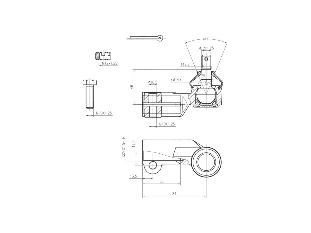 UNIO SSP-10128 (111803414057 / 11183414057) наконечник рулевой левый Lada (Лада) granta 11-, kalina i, II 04-