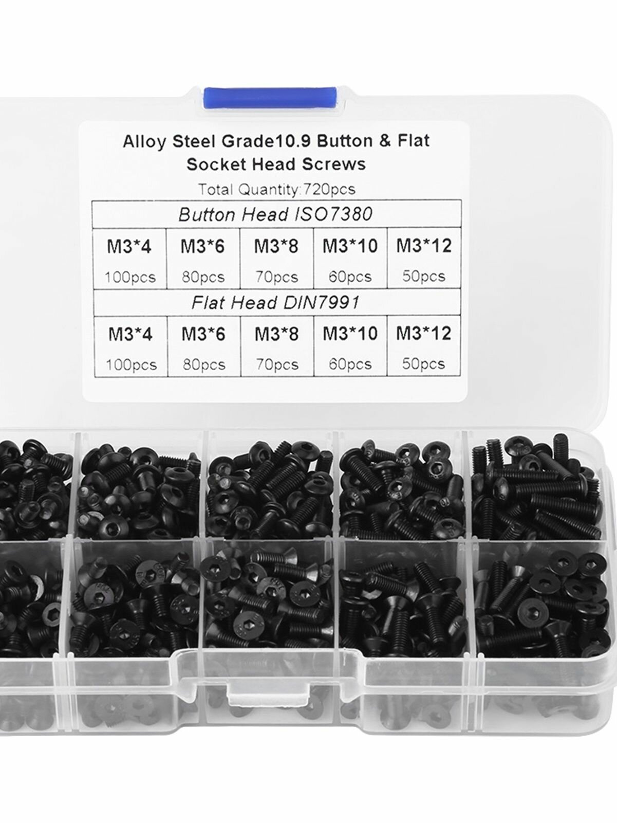 720шт м3 черная высокопрочная головка для поддона + набор шестигранных винтов с потайной головкой M3 * 4/6/8/10/12