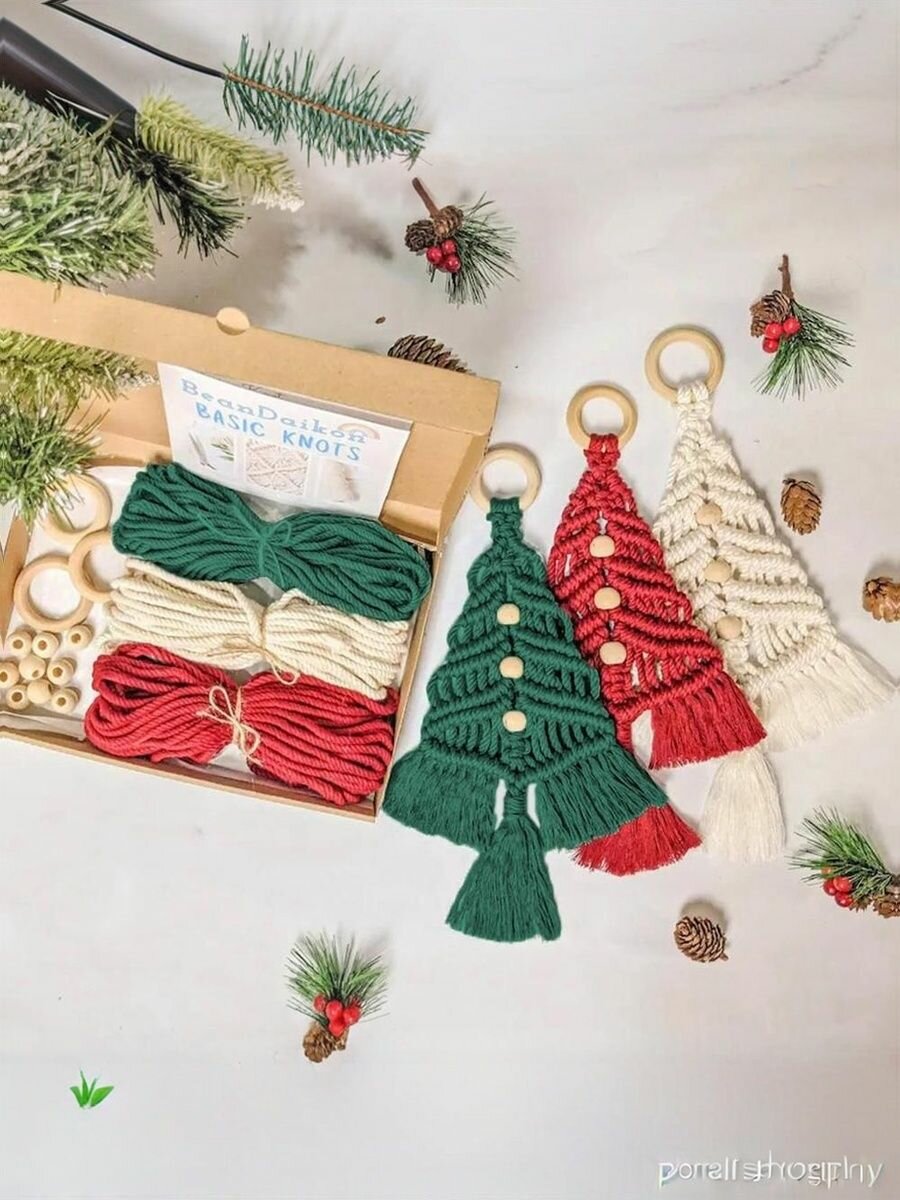 Набор макраме для начинающих с пошаговыми видеоуроками, стартовый набор для рукоделия рождественской елки для взрослых и детей своими руками a8c4