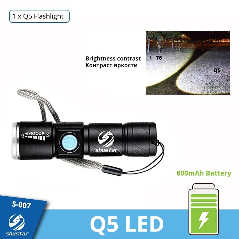 Портативный светодиодный фонарь T6-10W 515 Q5-LED
