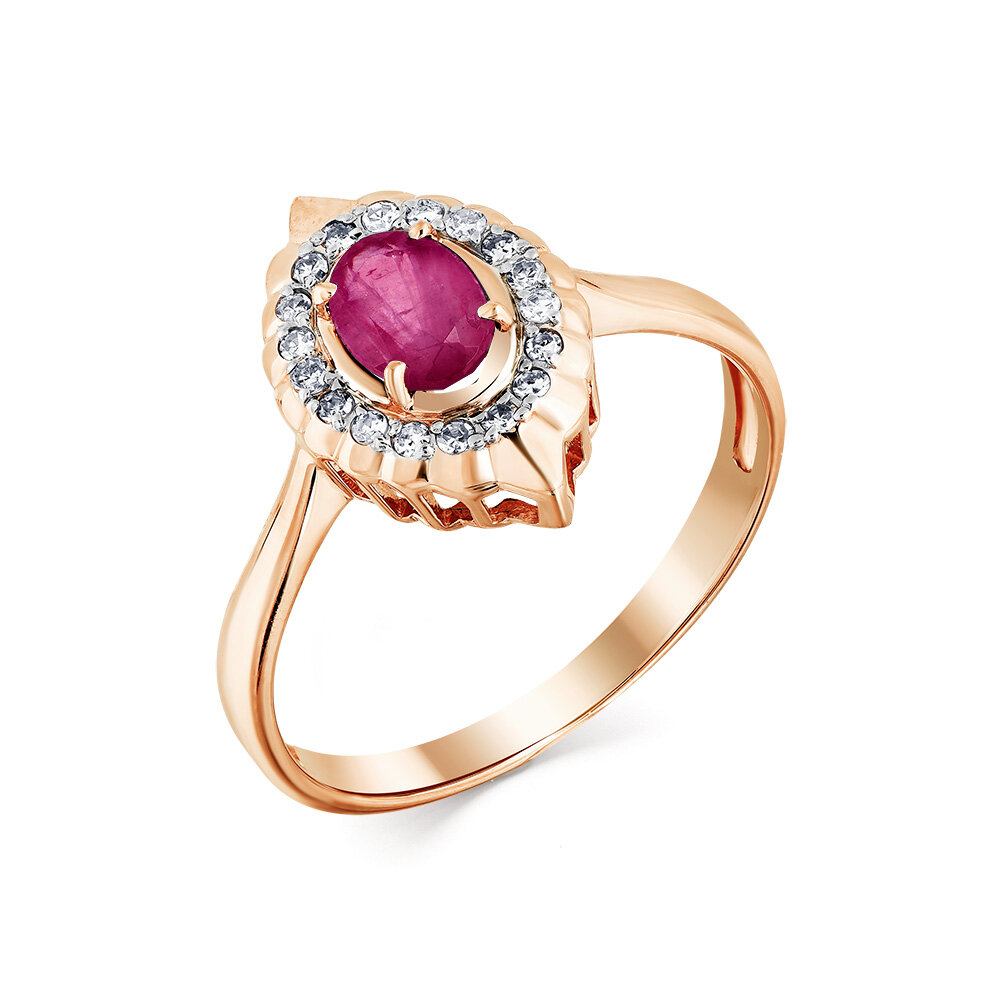 Кольцо, красное золото, 585 проба, бриллиант, рубин