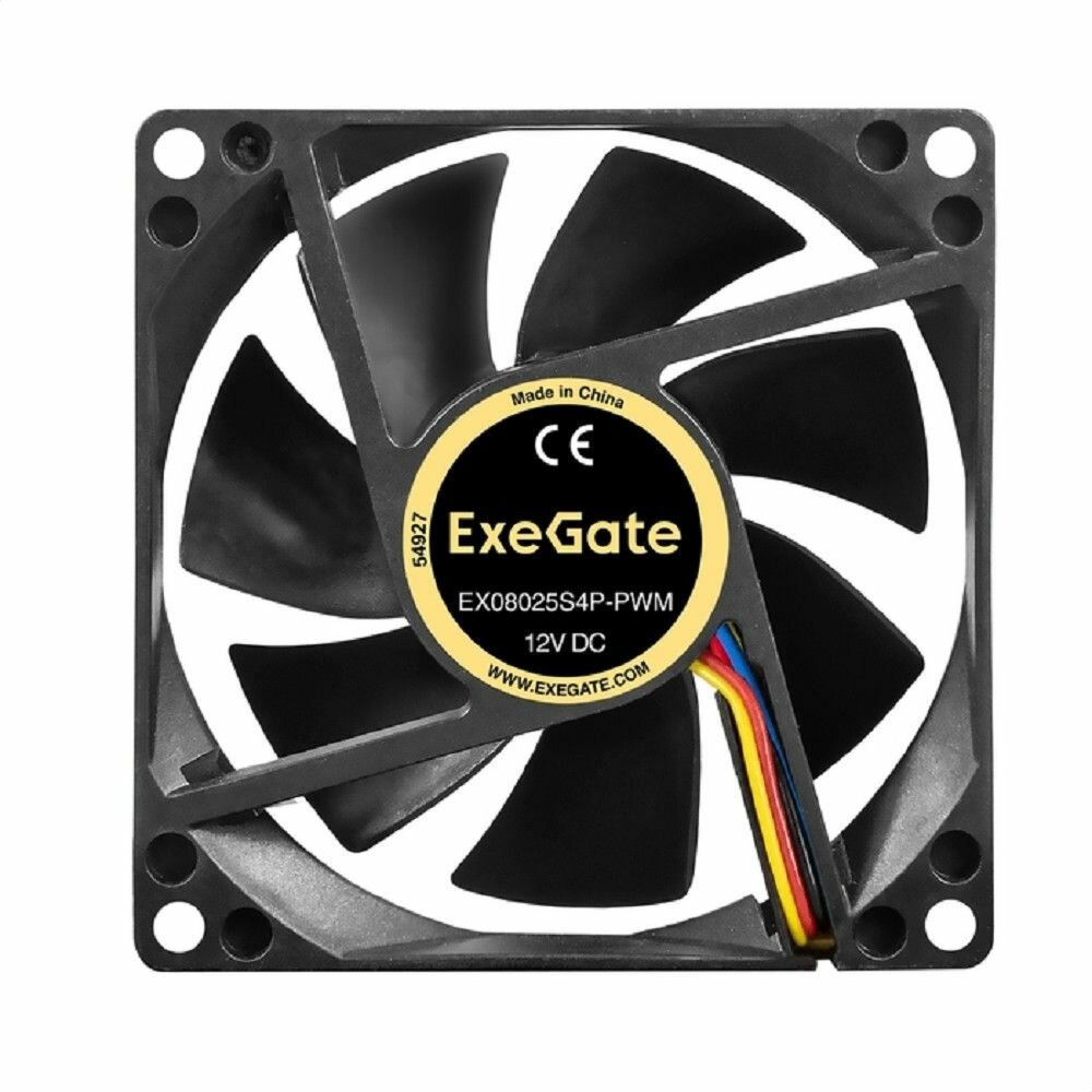EXEGATE Вентиляторы EX297045RUS Вентилятор 12В DC EX08025S4P - PWM 80x80x25 мм, Sleeve bearing подшипник скольжения , 4pin, PWM, 0 - 2300 RPM, 0 - 23dBA