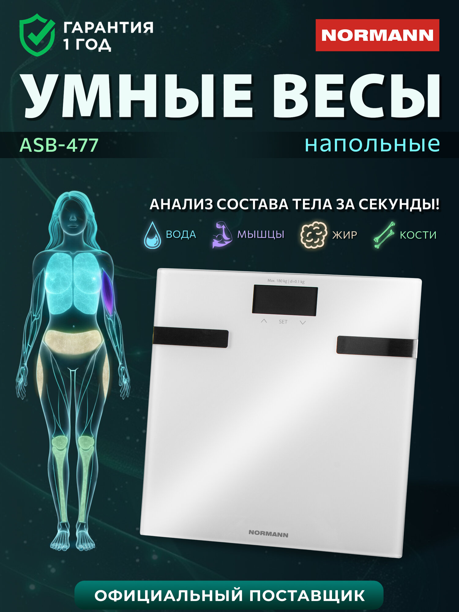 Весы напольные электронные точные для веса NORMANN ASB-477 (N16025-2)