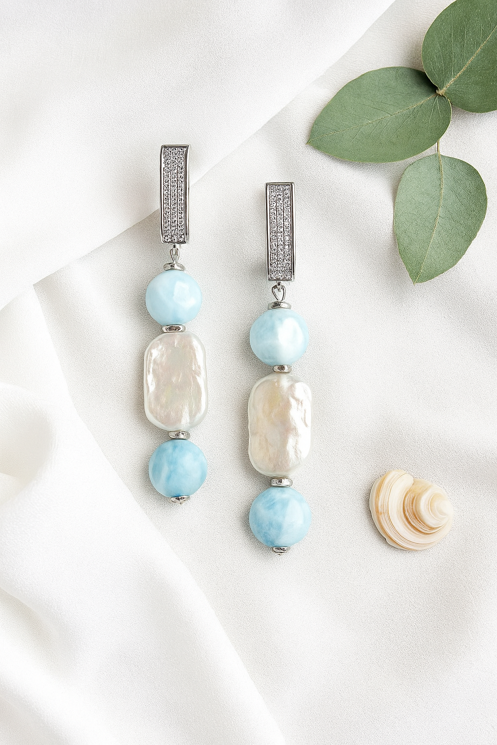 Серьги с подвесками, жемчуг барочный, ларимар