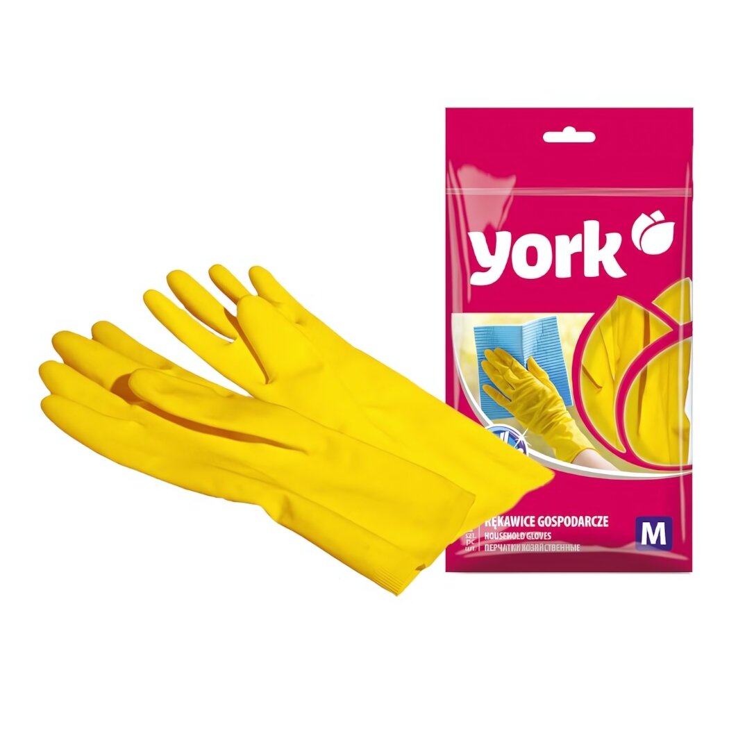 Перчатки резиновые "YORK" с хлопковым напылением, размер M, антискользящее покрытие
