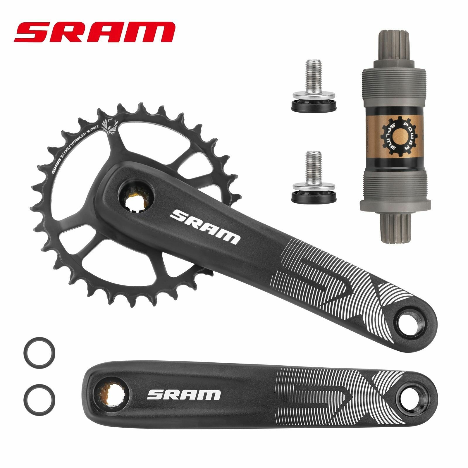 SRAM SX, шатуны для горного велосипеда, 30T, шлицевые положительные и отрицательные зубья, каретка из алюминиевого сплава
