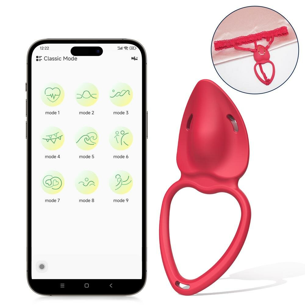 Вибратор-трусики, силикон, водонепроницаемый, 9 режимов вибрации, USB-зарядка, красный