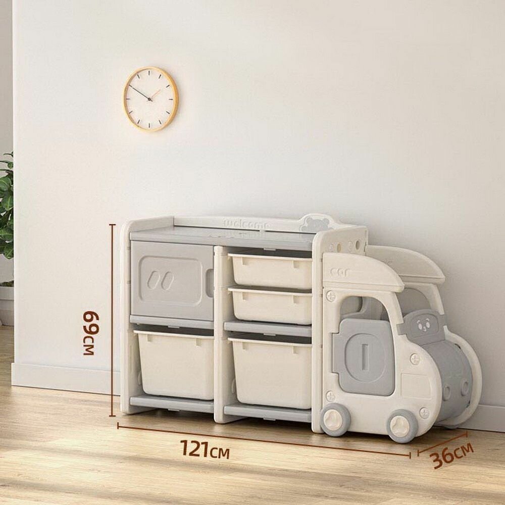 Стеллаж для игрушек с ящиками Pituso Машинка 2 яруса Grey/Серый-белый 121*36*69h