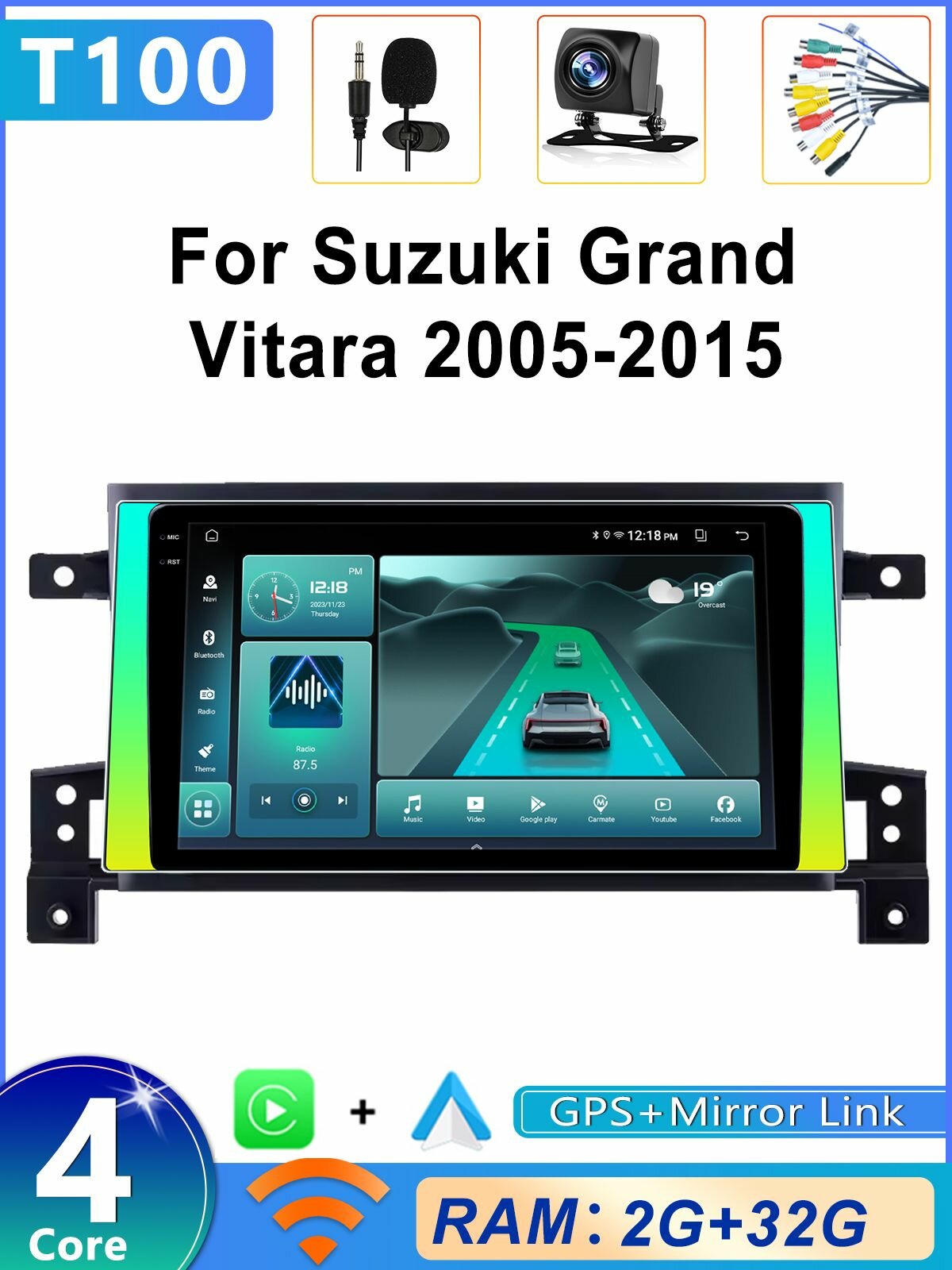 Автомагнитола Suzuki Grand Vitara 3 2005-2015 Android Автомобильный радиоплеер для Carplay, Bluetooth, Wi-Fi, FM-радио/Сенсорные кнопк