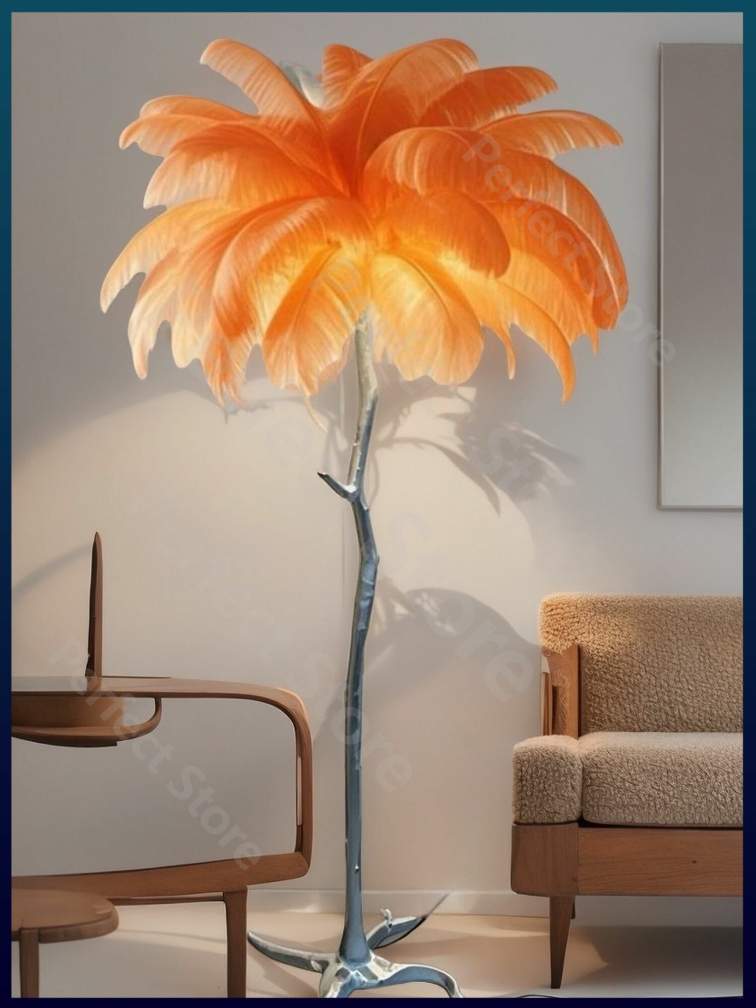 Художественный торшер напольный из перьев, светильник напольный, С помощью пульта дистанционного управления, 3000-6500 К, E27,45 перьев(10LZ143-480-63-18C)(Личные вещи для собственного использования.)rj