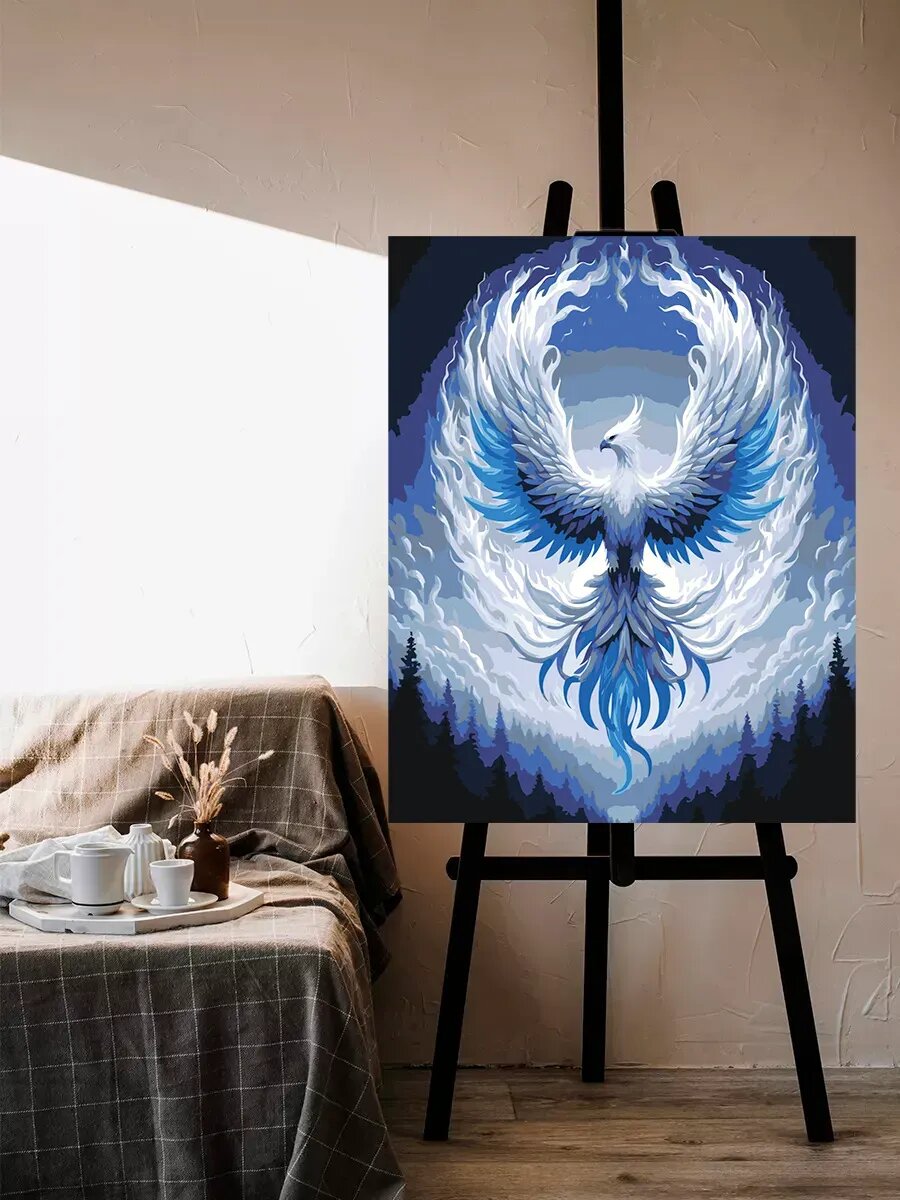 Картина по номерам Белый Феникс Птица Животное Пламя