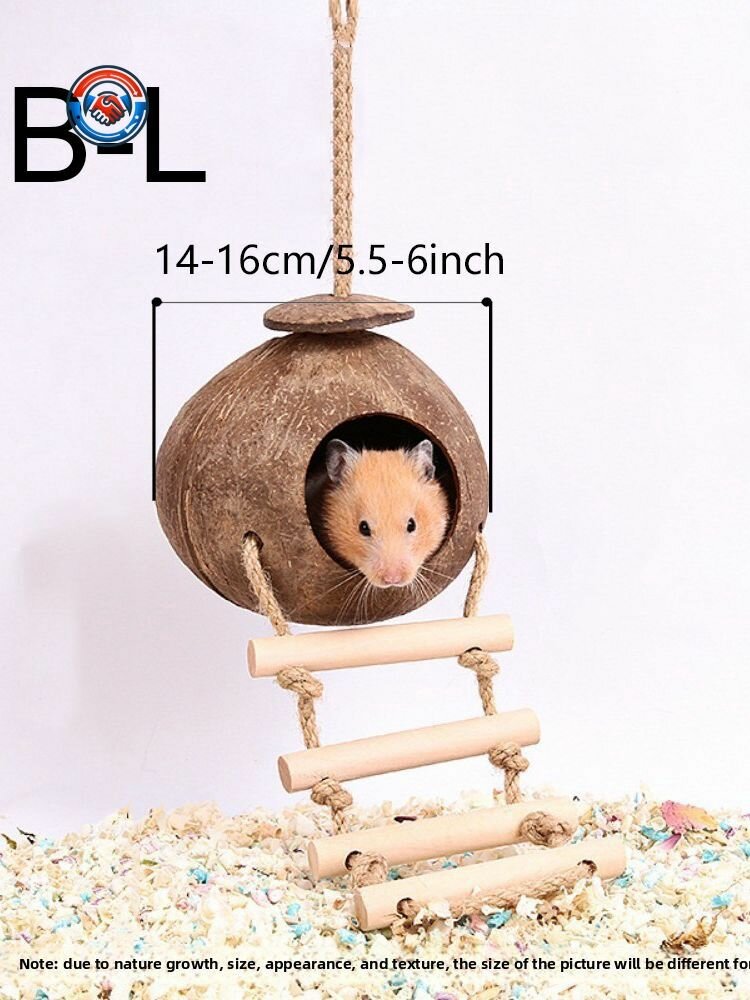 Экологичный кокосовый домик для хомяка, природное гнездо из кокосовой скорлупы с деревянными лестницами, уютное убежище для грызунов, природный уголок отдыха в клетке