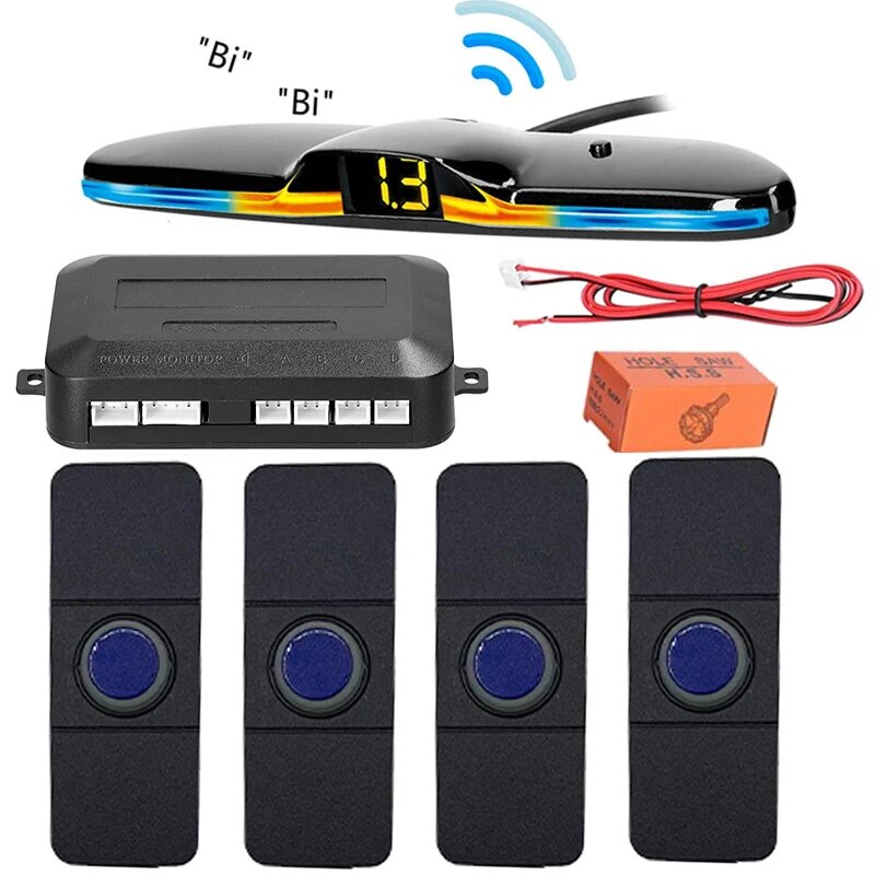 13 мм плоские датчики, 4 датчика, комплект датчиков парковки автомобиля, обратный резервный радар, звуковая сигнализация, индикатор, зонд, система постоянного тока 12 В, Blue sensors