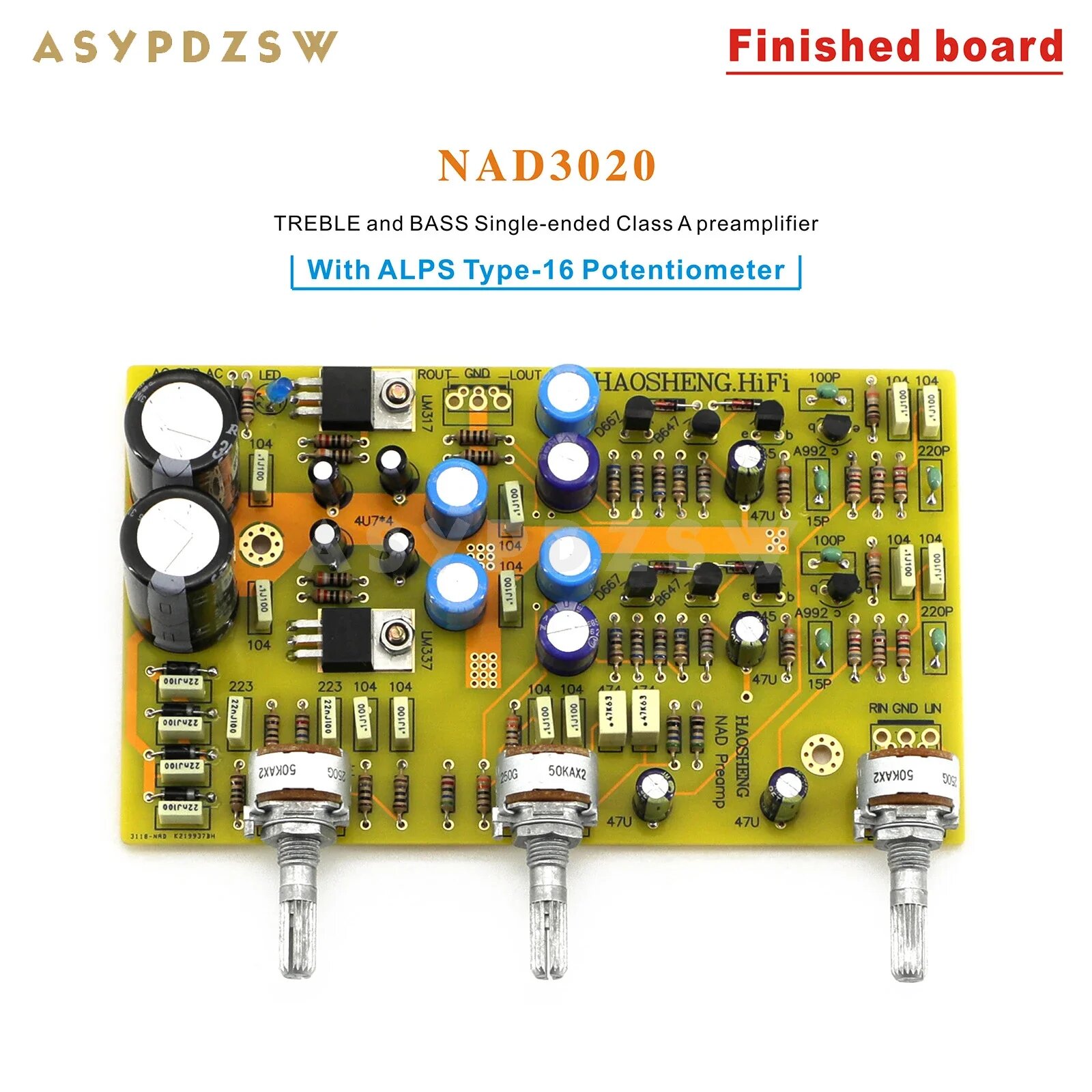ASYPDZSW Предусилитель D3020 TREBLE и BASS односторонний класс A, Finished board