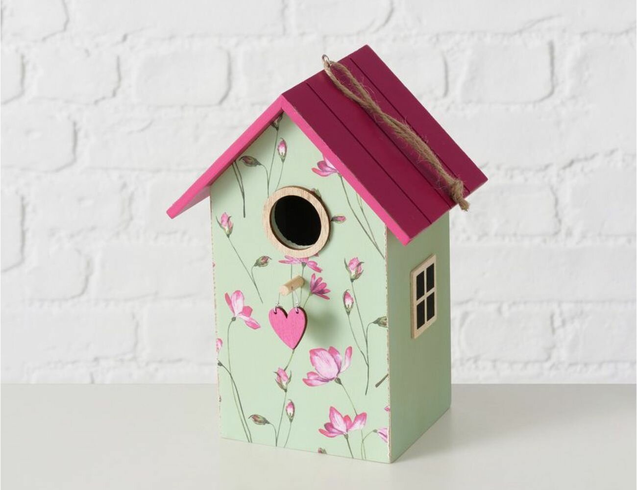 Подвесное декоративное украшение скворечник - цветочная избушка, дерево (МДФ), зелёный, 22 см, Boltze 2045039-2
