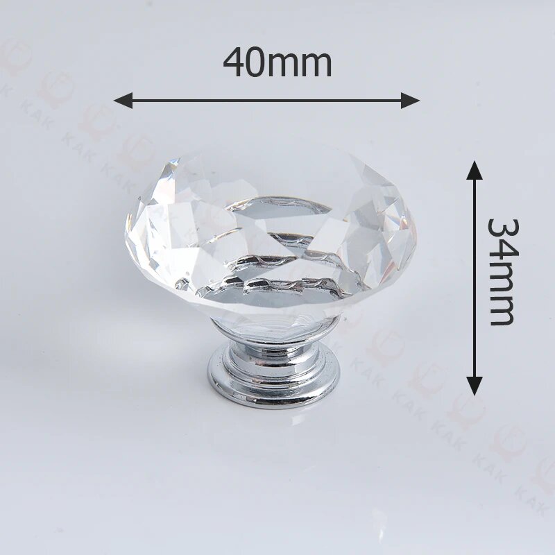 Круглая мебельная ручка из хрустального стекла, диаметр 20-40мм, 40mm silver
