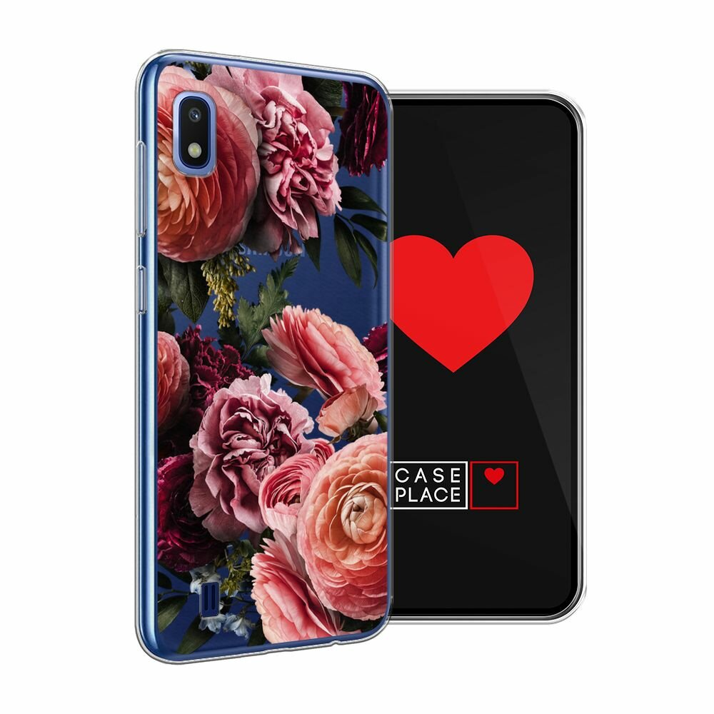 Чехол на Samsung Galaxy A10 / Самсунг Галакси А10 с принтом "Бордовые винтажные цветы", прозрачный — фото 1