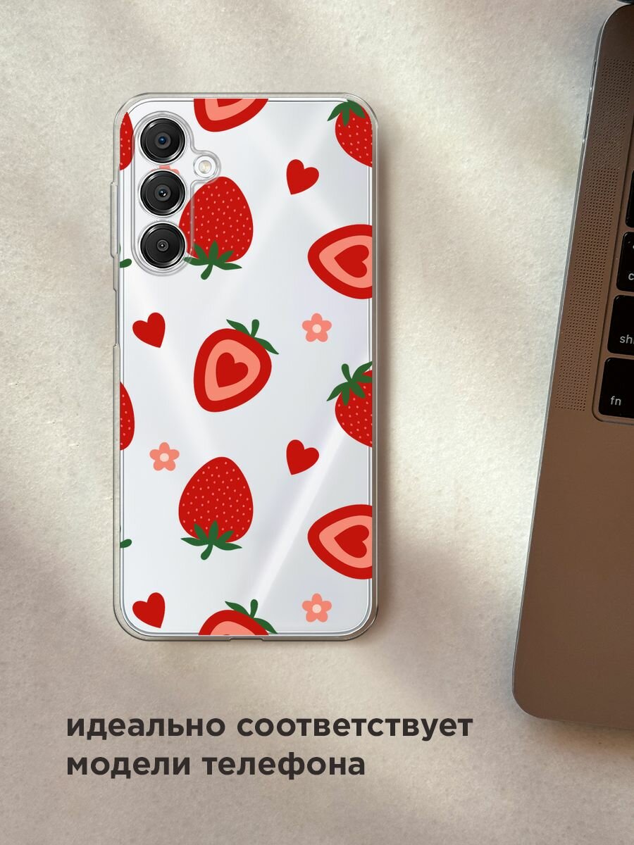 Чехол на Samsung Galaxy A16 / Самсунг А16 с принтом "Heart strawberries 2 - 14 февраля", прозрачный — фото 1