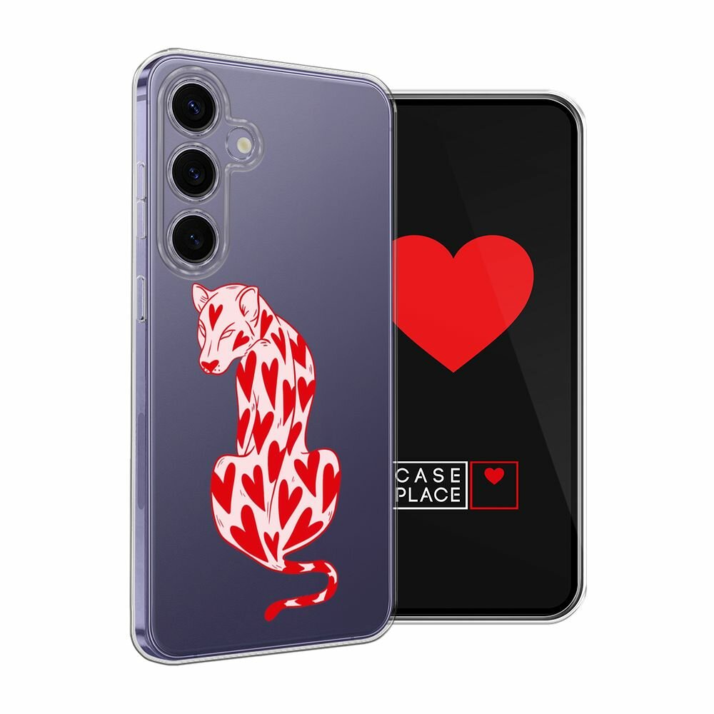 Чехол на Samsung Galaxy S24 Plus / Самсунг S24 Plus с принтом "Heart panther 2 - 14 февраля", прозрачный — фото 1