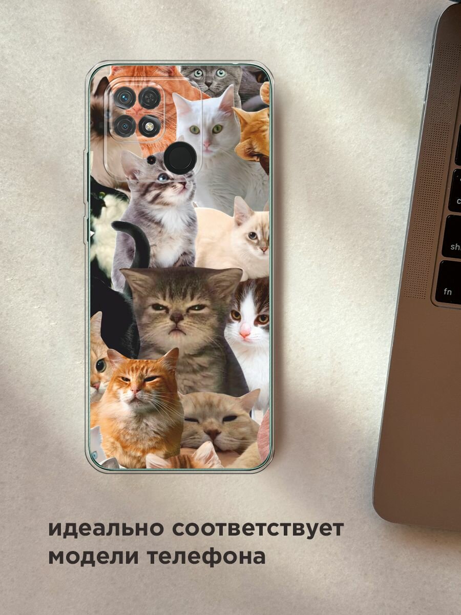 Чехол на Xiaomi Redmi 10C / Сяоми Редми 10C с принтом "Коты из мемов" — фото 1