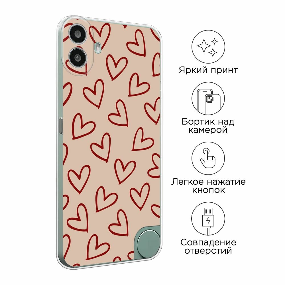 Чехол на CMF Phone 1 / CMF Фон 1 с принтом "Little hearts doodles 1 - 14 февраля" — фото 1