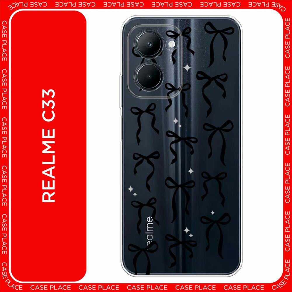 Чехол на Realme C33 / Реалми С33 с принтом "Black bows", прозрачный