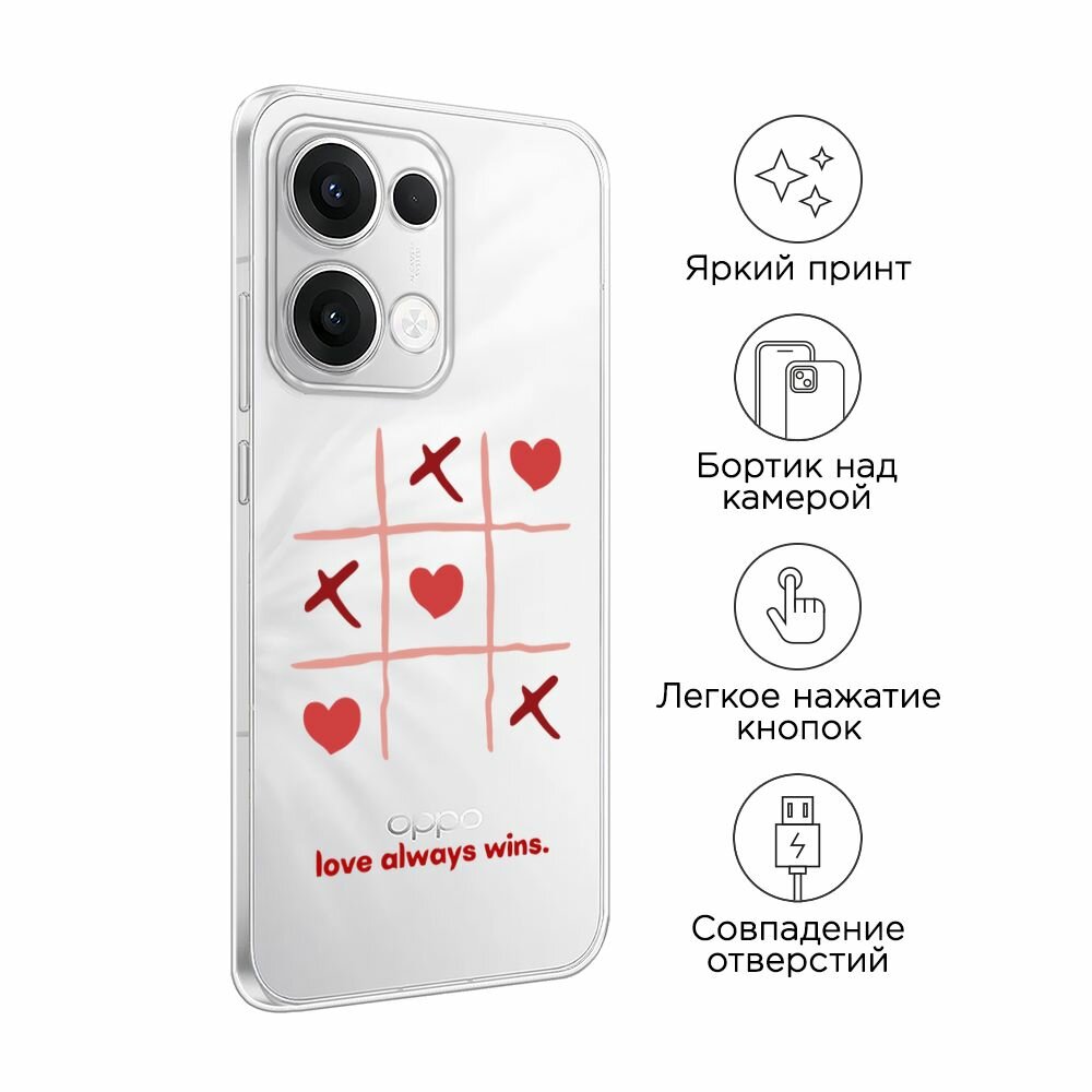 Чехол на Oppo Reno 13 / Оппо Рено 13 с принтом "love always wins - 14 февраля", прозрачный — фото 1
