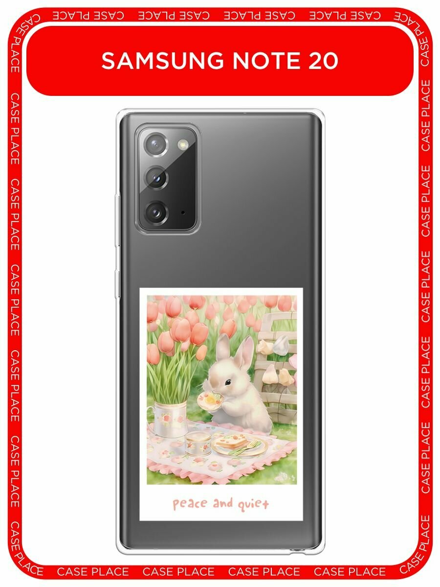Чехол на Samsung Galaxy Note 20 / Самсунг Галакси Ноут 20 с принтом "Кролик на пикнике", прозрачный