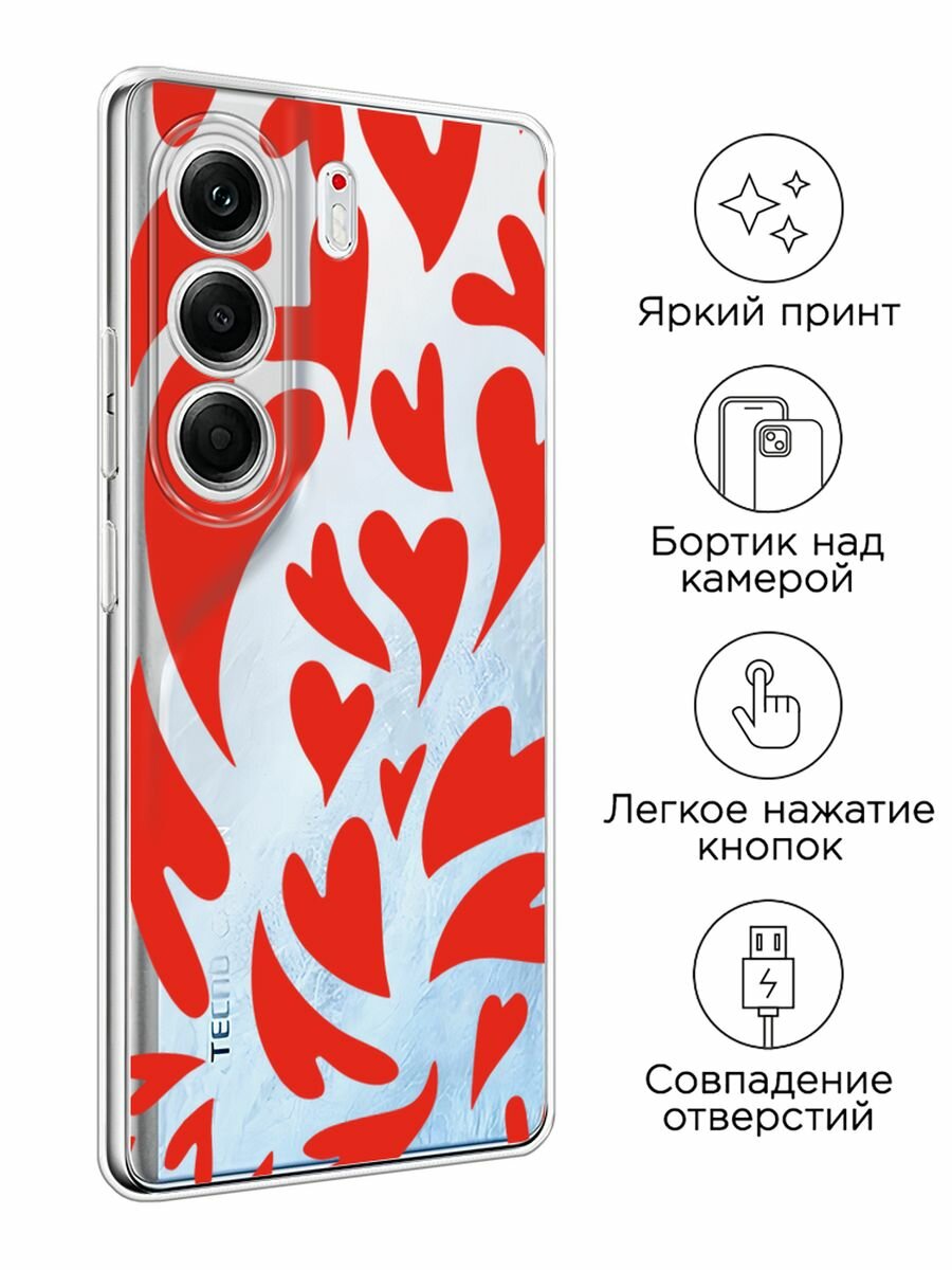 Чехол на Tecno Camon 40 Pro / Текно Камон 40 Про с принтом "Crazy hearts 2 - 14 февраля", прозрачный — фото 1