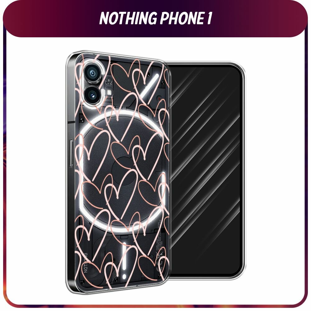 Чехол на Nothing Phone 1 / Нафинг Фон 1 с принтом "Узор из сердечек", прозрачный