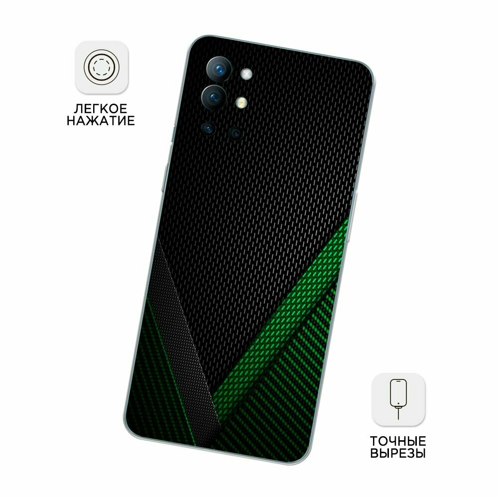 Силиконовый чехол на OnePlus 9R / ВанПлас 9R с принтом "Зеленый карбон" — фото 1