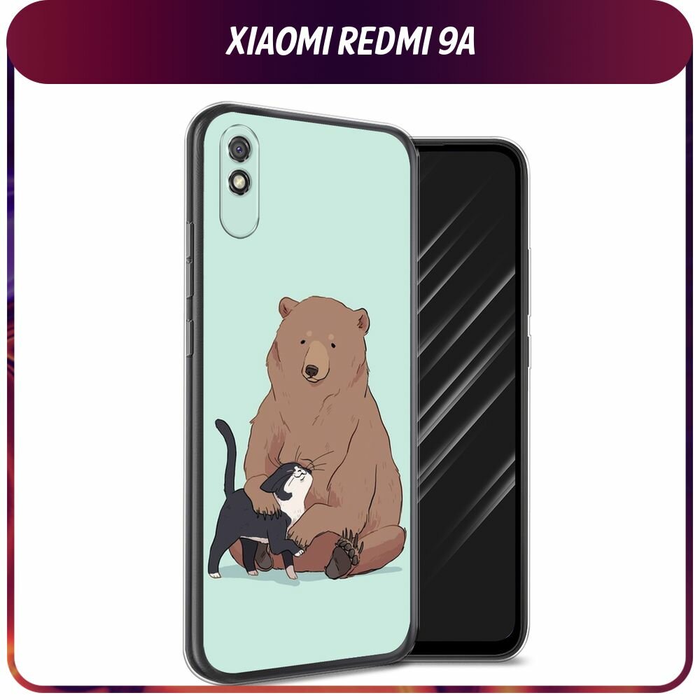 Чехол на Xiaomi Redmi 9A / Сяоми Редми 9А с принтом "Медведь и кошка дружба"