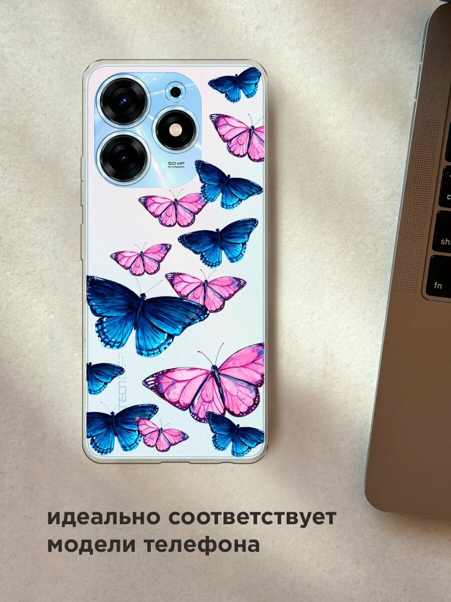 Чехол на Tecno Spark 10 Pro / Текно Спарк 10 Про с принтом "Взлетающие бабочки", прозрачный — фото 1