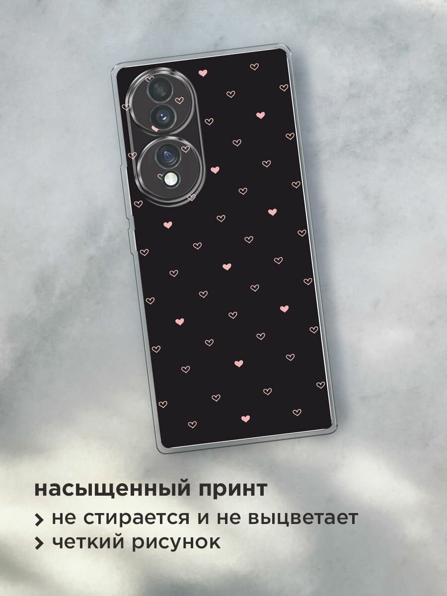 Чехол на Honor 70 / Хонор 70 с принтом "Черный фон и сердечки" — фото 1