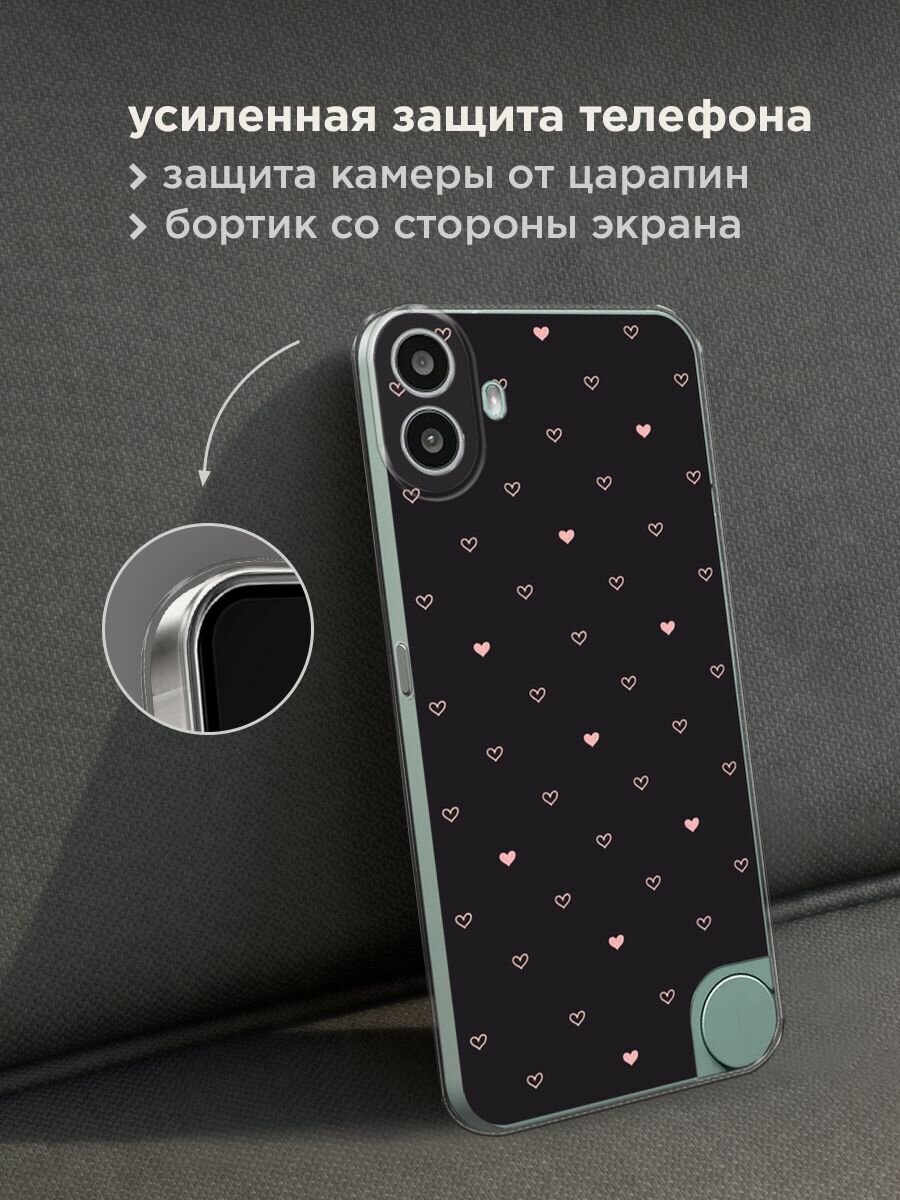 Чехол на CMF Phone 1 / CMF Фон 1 с принтом "Черный фон и сердечки" — фото 1