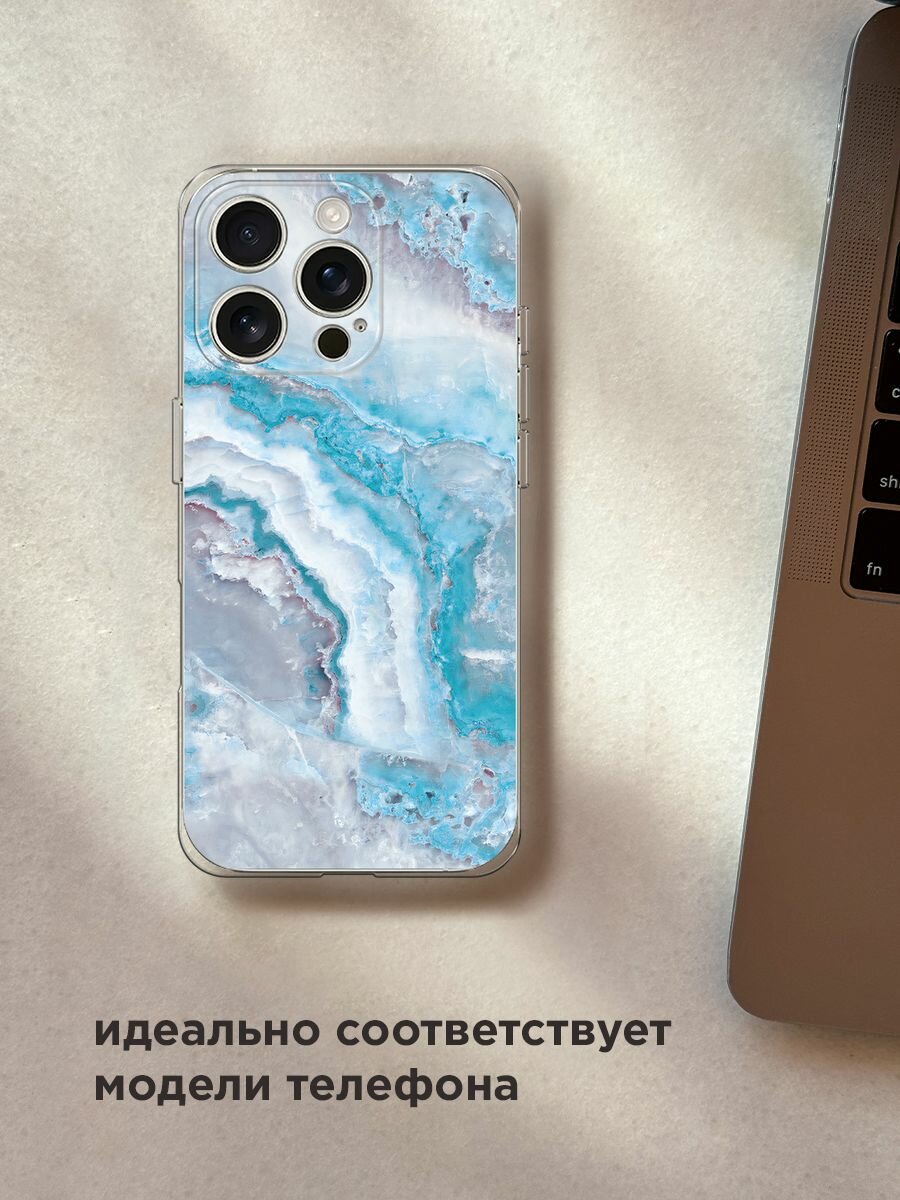 Чехол на Apple iPhone 16 Pro / Айфон 16 Про с принтом "Нежно-голубой мрамор" — фото 1
