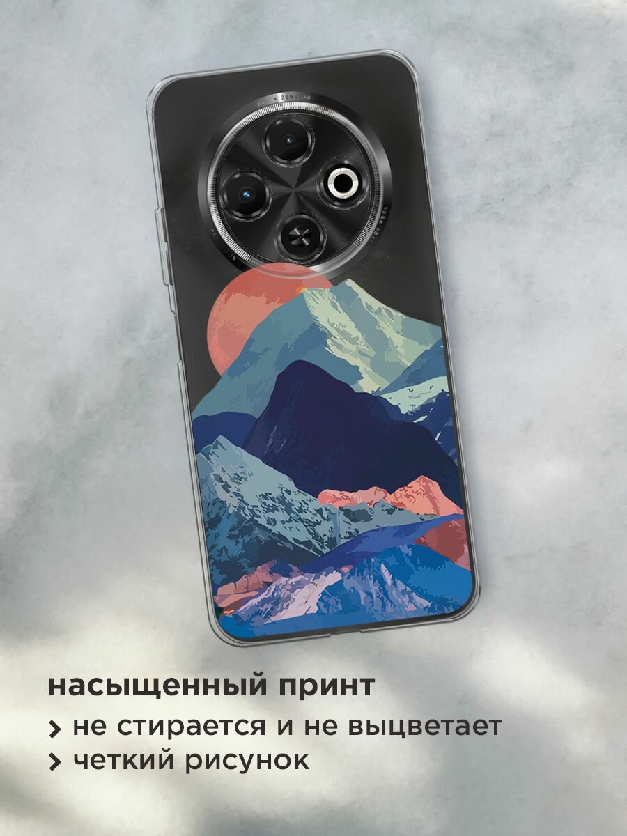 Чехол на Tecno Spark 30C / Текно Спарк 30C с принтом "Закат в снежных горах", прозрачный — фото 1