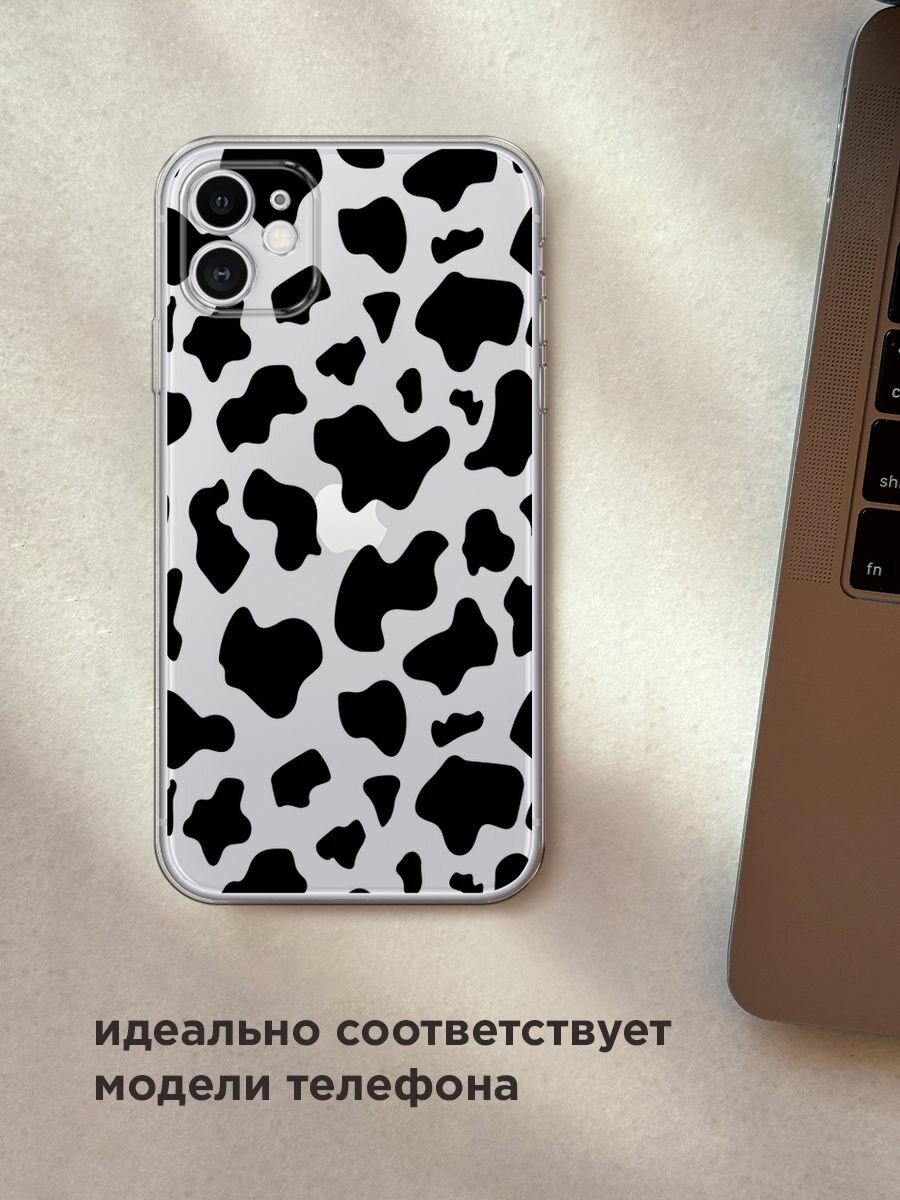 Чехол на Apple iPhone 11 / Айфон 11 с принтом "Черные пятна коровы", прозрачный — фото 1